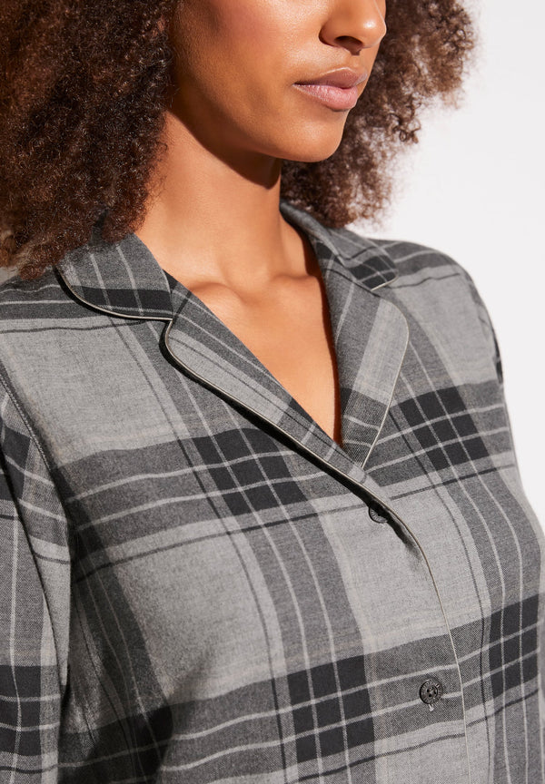 Cozy Flannel | Sleepshirt Long Sleeve - grey check - ZIMMERLI SWITZERLAND