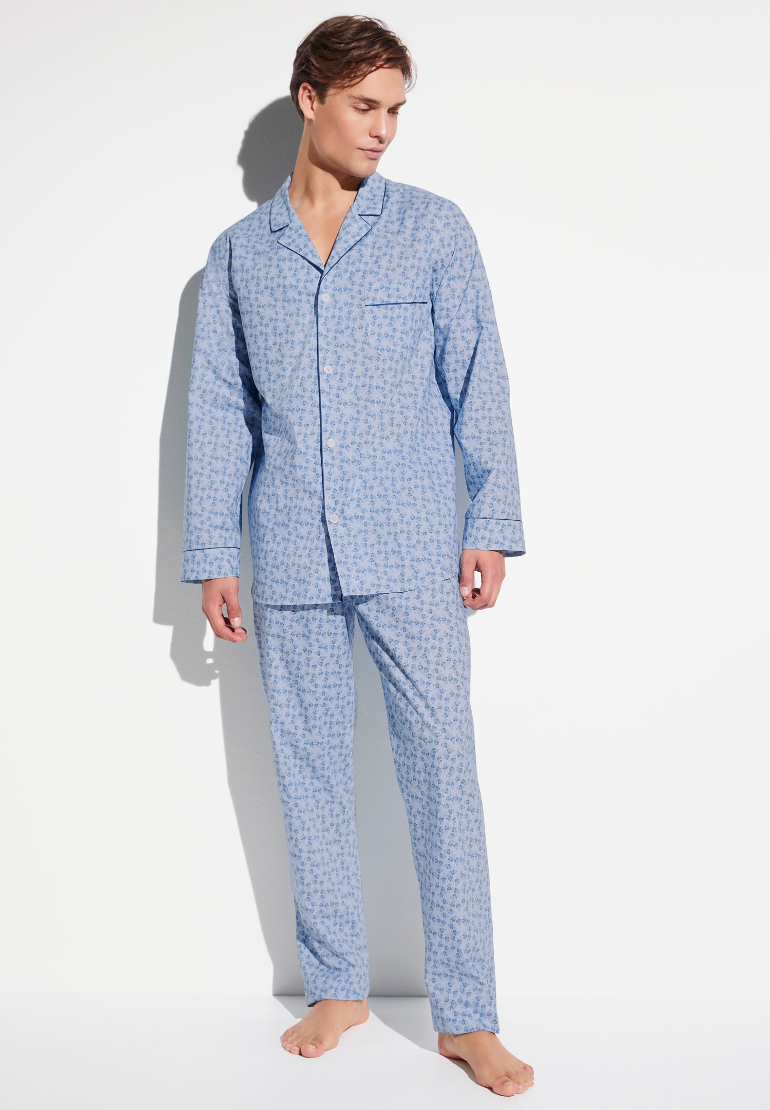 Cotton Poplin Print | Pyjama lang - light blue - Zimmerli of ...