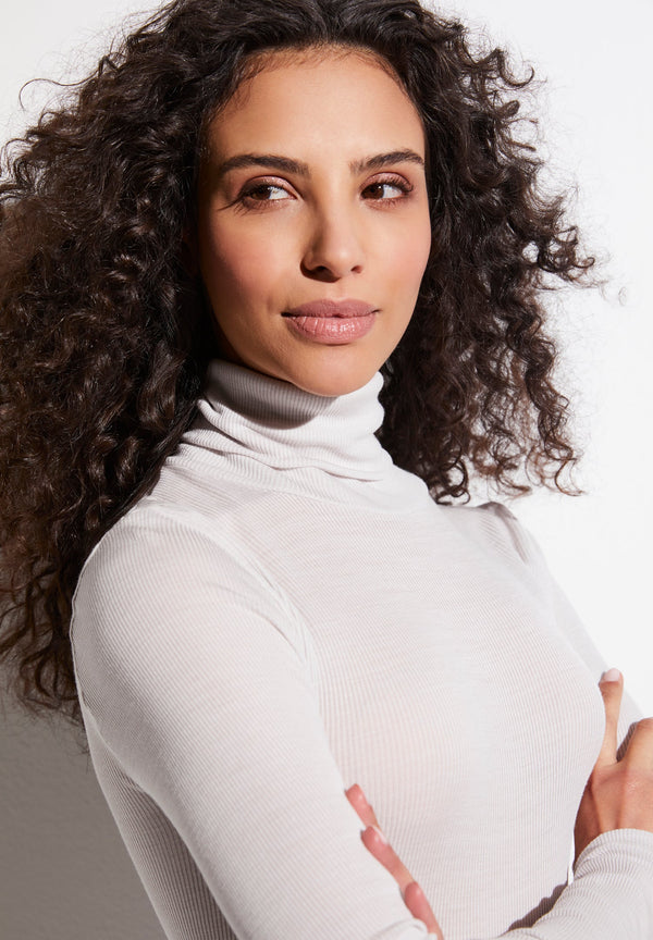 Wool & Silk | Roll Neck Long Sleeve - dove - ZIMMERLI SWITZERLAND