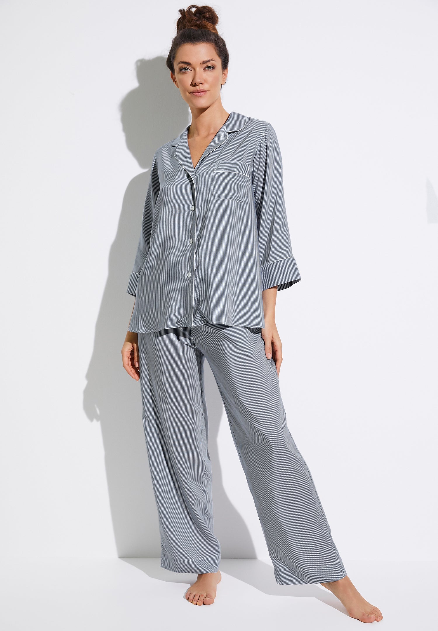 Feminine Stripes | Cropped Pyjama 3/4-Ärmel - blue stripes - Zimmerli ...