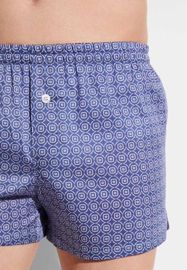 Cotton Sateen Print | Boxer Shorts - geo loops blue - Zimmerli of ...